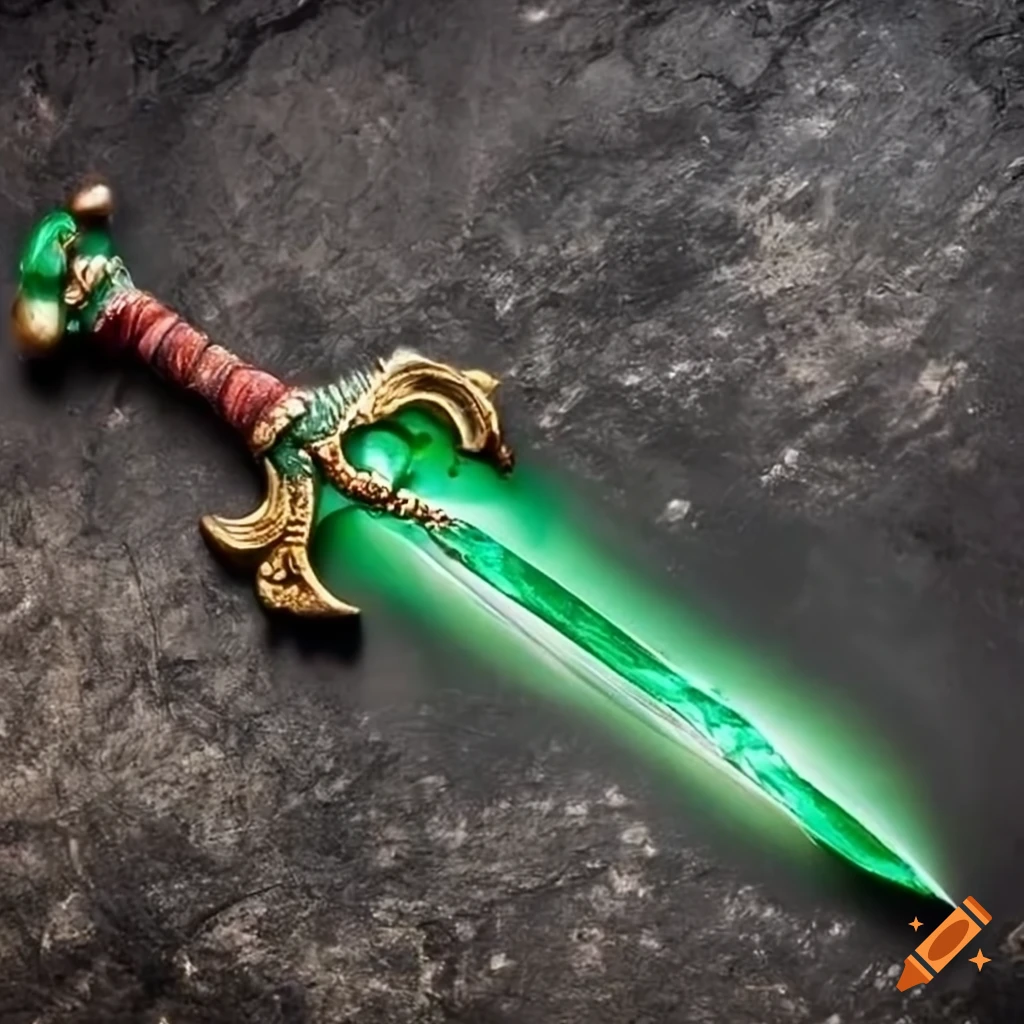 Sword with green emerald blade and sparkling electricity