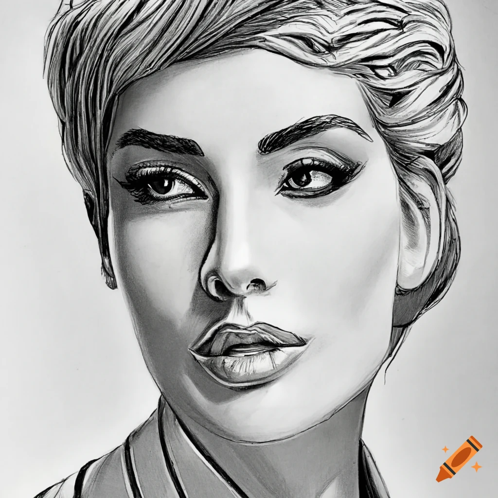 Line-art coloring book page of a detailed woman on Craiyon