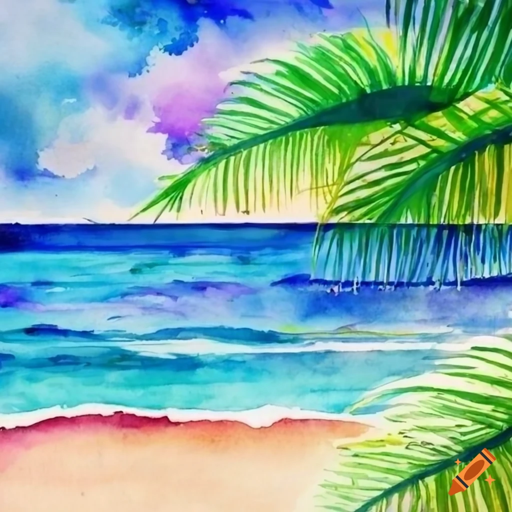 Watercolor painting of a tropical beach on Craiyon