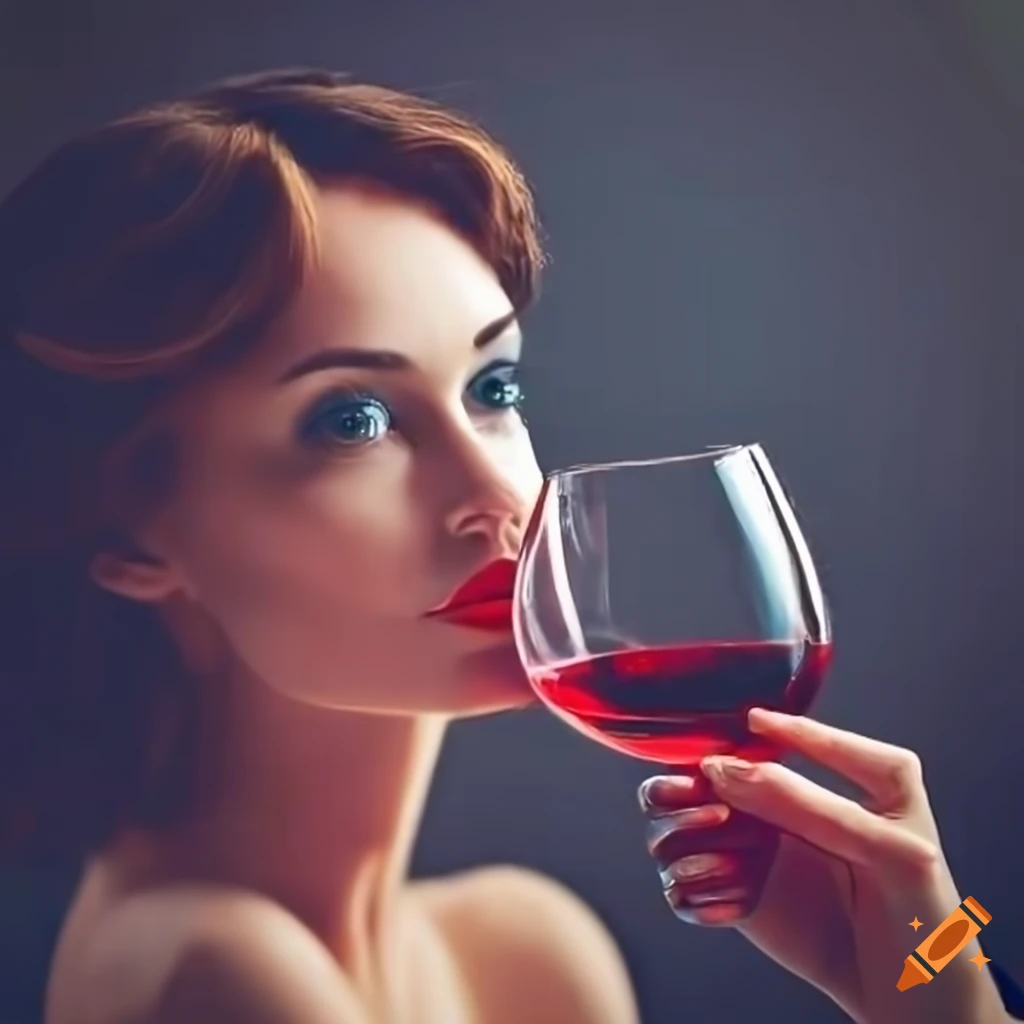 Woman Enjoying A Glass Of Red Wine On Craiyon