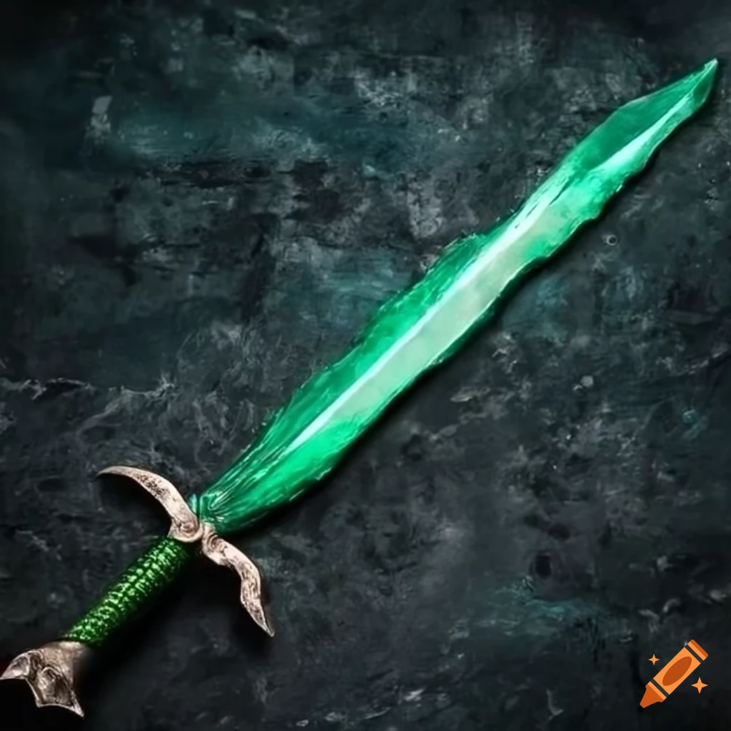 Sword with green emerald blade and electricity on Craiyon