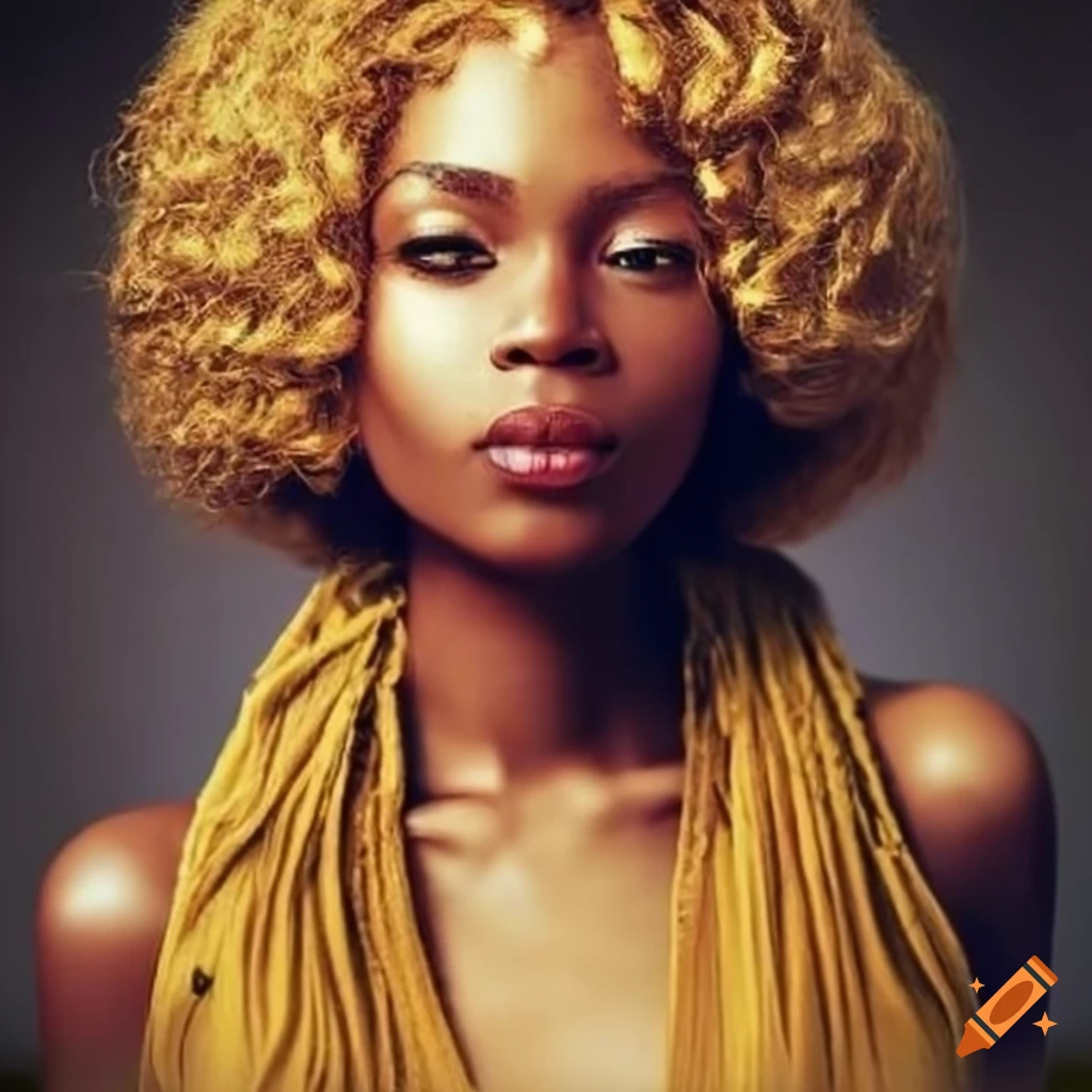 Portrait of a tall African American woman with golden hair on Craiyon