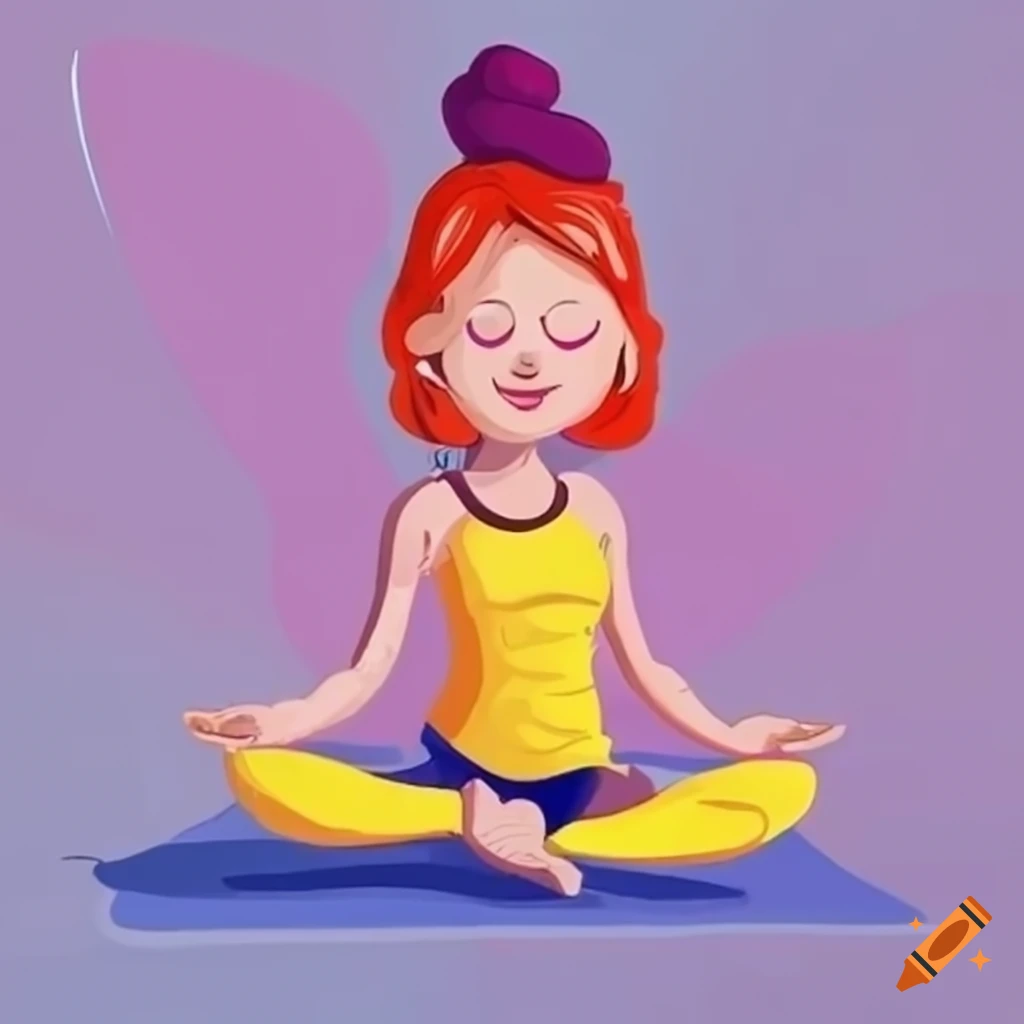 Colourful cartoon illustration of a yoga class on Craiyon