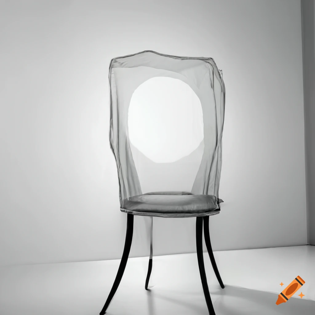 Translucent fabric chair in a white room on Craiyon