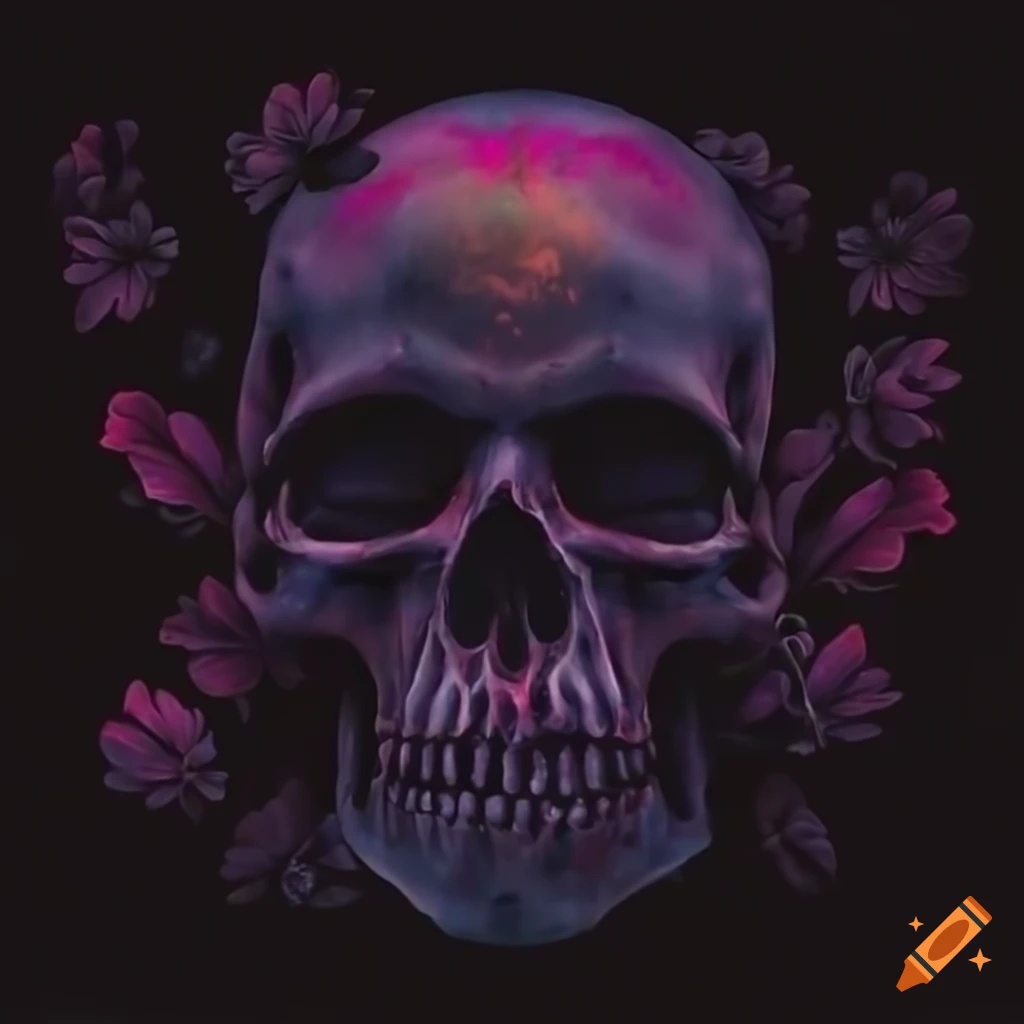 Artistic representation of a flower-covered skull on Craiyon