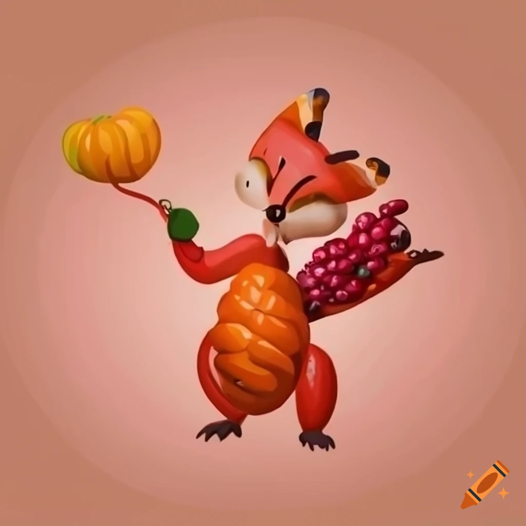 Cartoon fox made of fruits on Craiyon