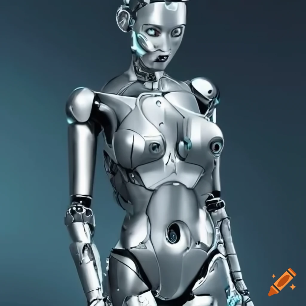 Silver female robots with red hair on Craiyon