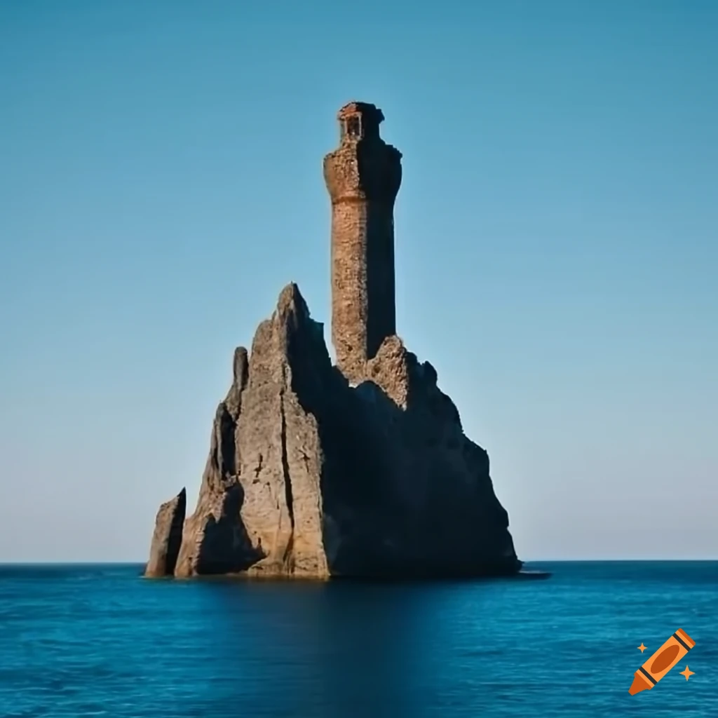 Impressive rock tower in the middle of the ocean on Craiyon