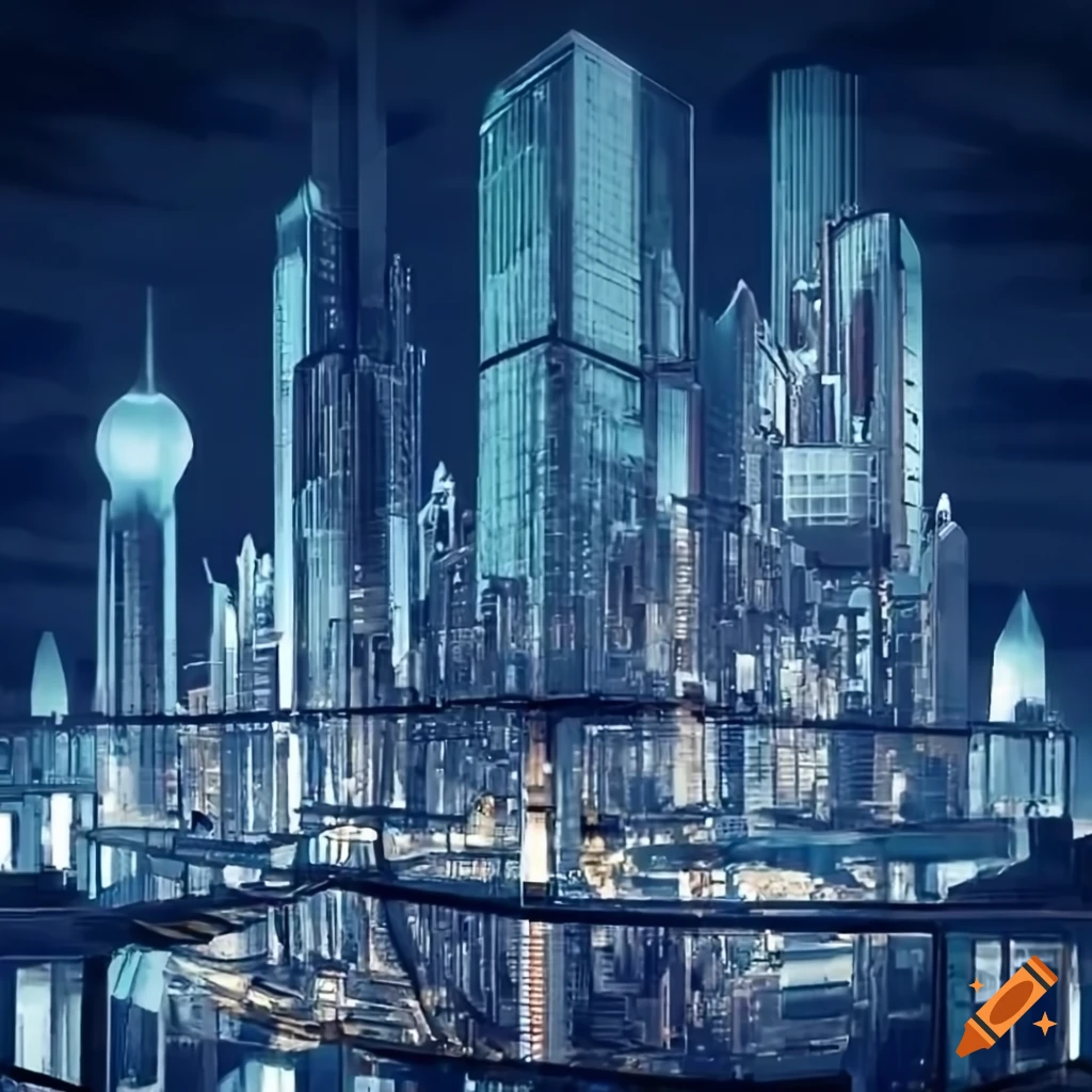 Detailed futuristic city made of glass on Craiyon