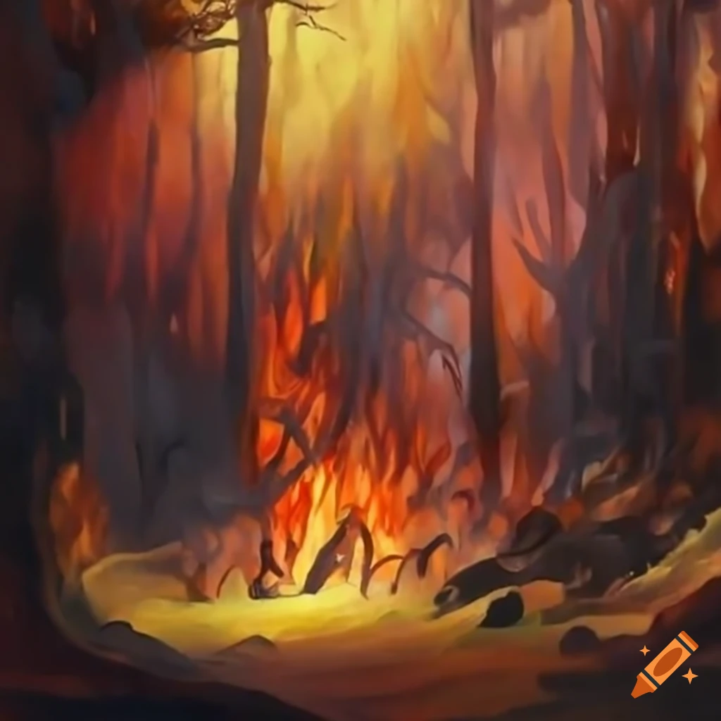 Image of a japanese forest engulfed in flames on Craiyon