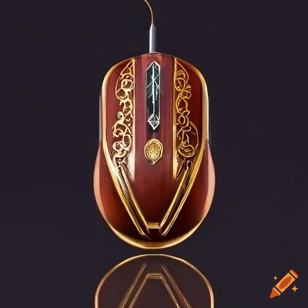 Mahogany art deco computer mouse with golden filigree accents on Craiyon