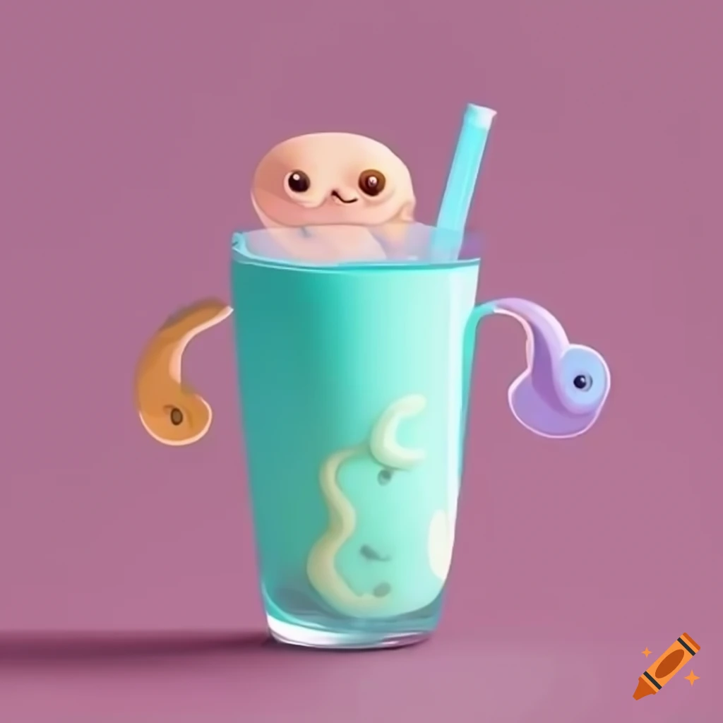 Cartoon cookie creature drinking milk