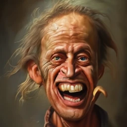 Grotesque oil painting of a caricature laughing on Craiyon