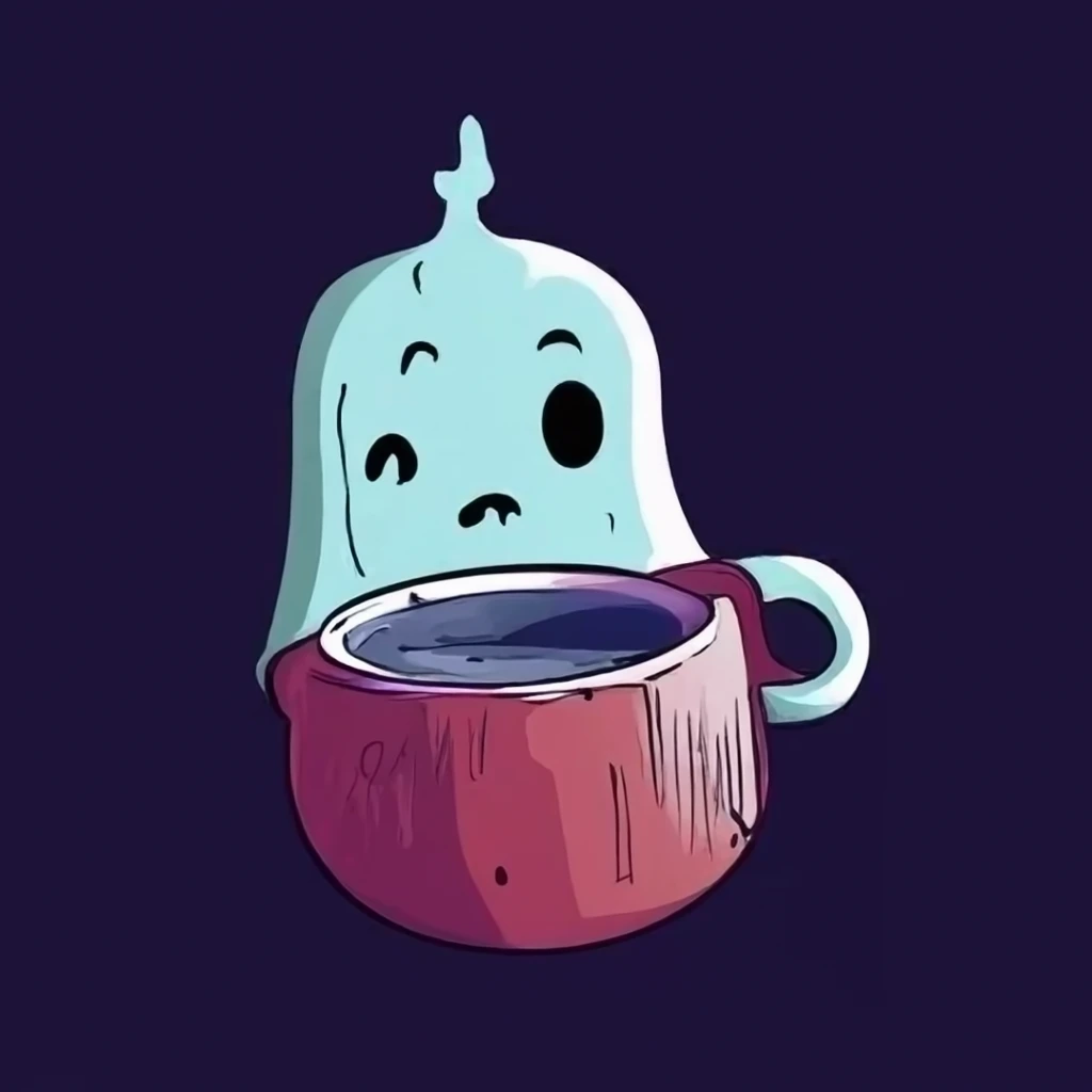 Cartoon ghost drinking coffee