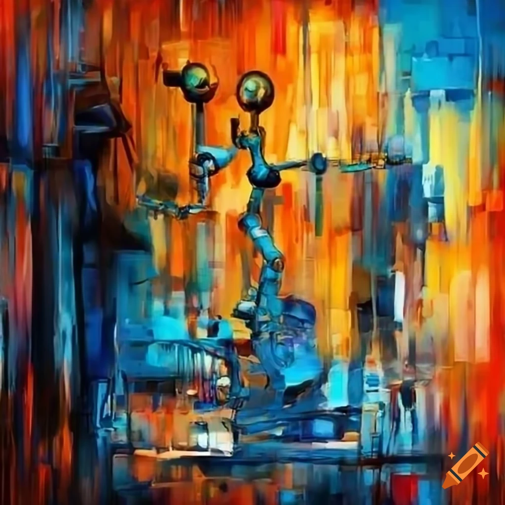 Abstract painting of a robots factory on Craiyon