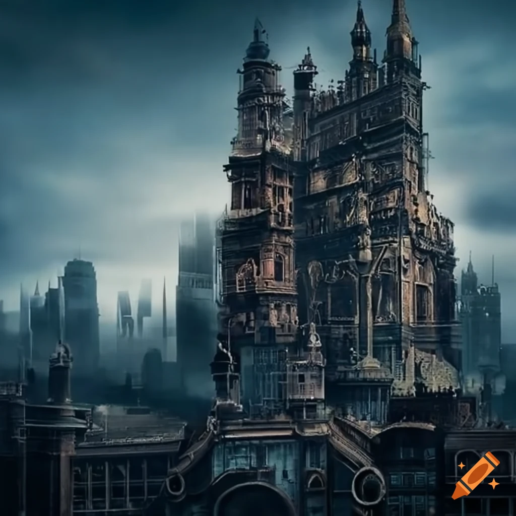 Steampunk city with towering buildings and machinery on Craiyon