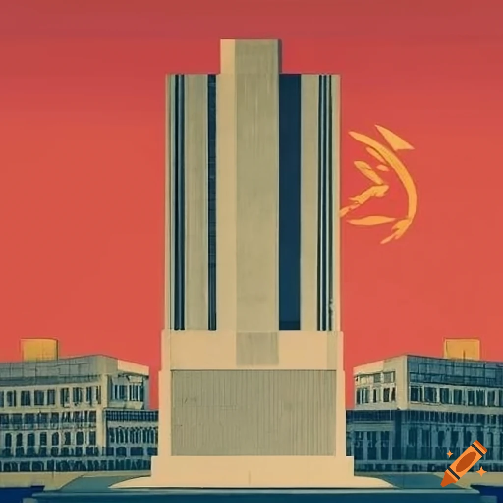 Soviet propaganda poster featuring stalinist architecture