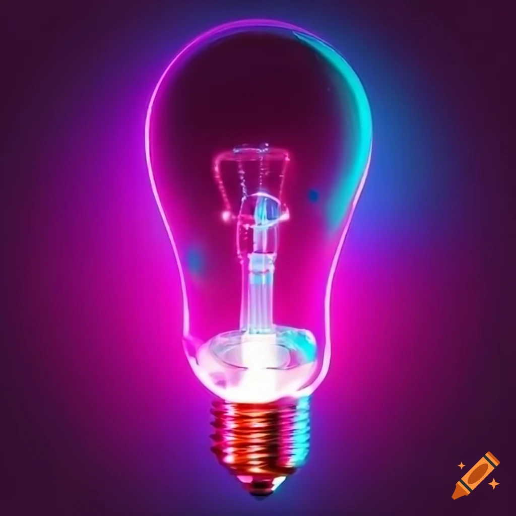 Neon bulb reflecting AI background on Craiyon