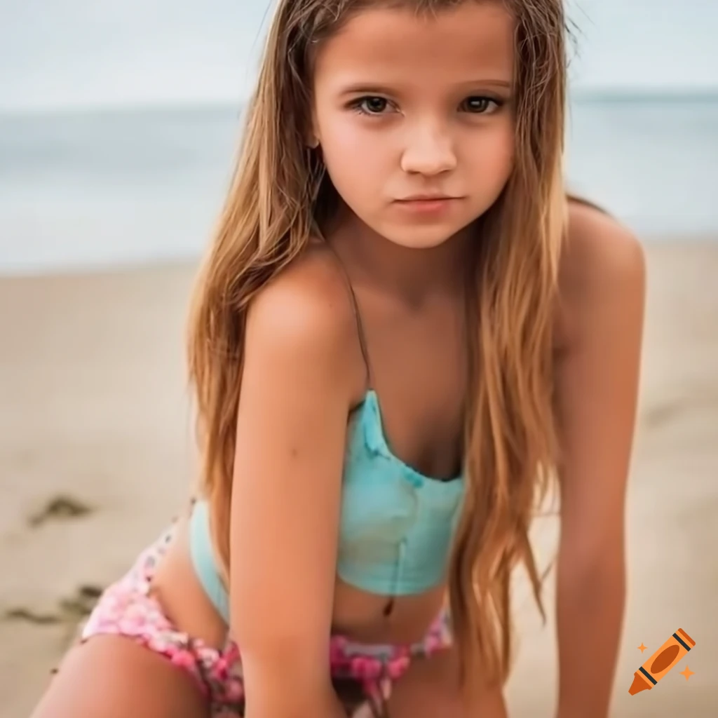 Portrait of a shy girl at the beach on Craiyon