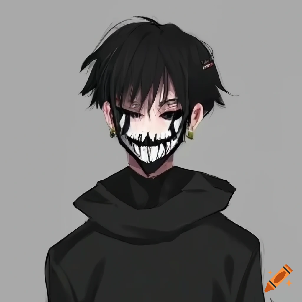 Eboy with black and white hair and corpse paint profile picture on Craiyon