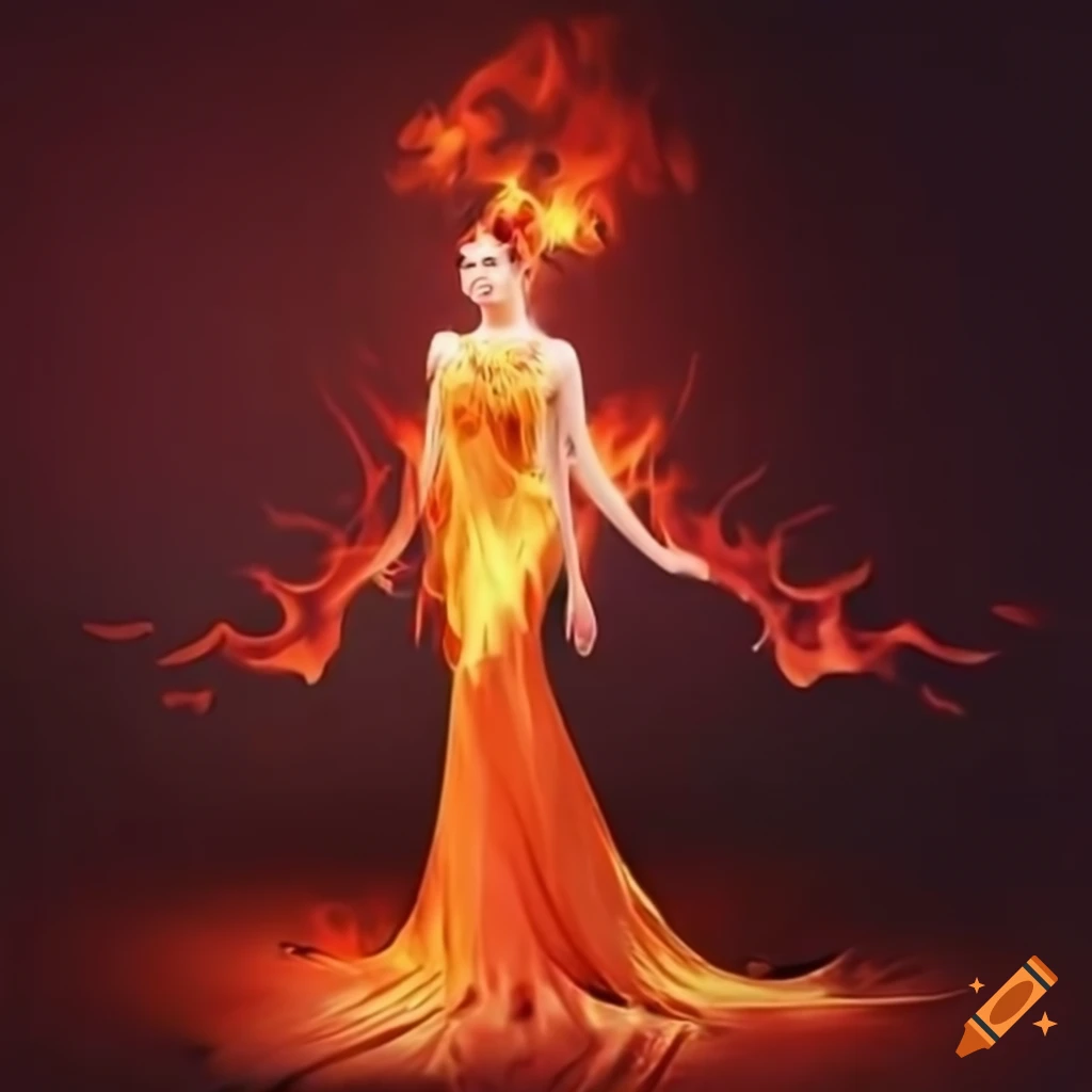Fire phoenix inspired dress on Craiyon