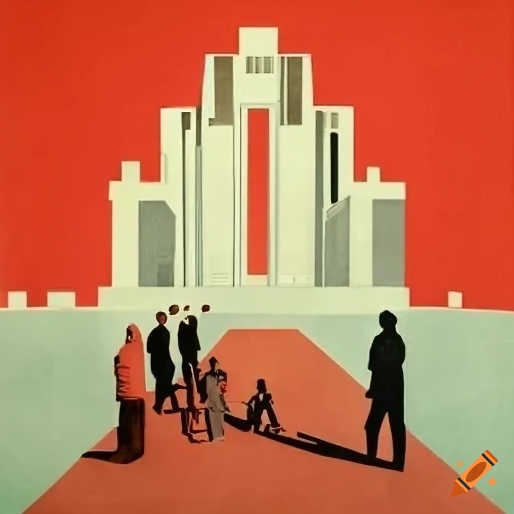 Soviet propaganda poster with socialist architecture on Craiyon
