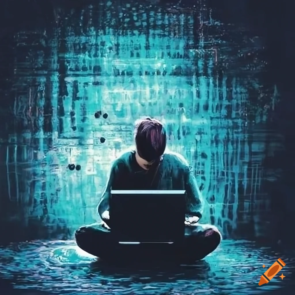 Watercolor of a programmer coding on a laptop on Craiyon