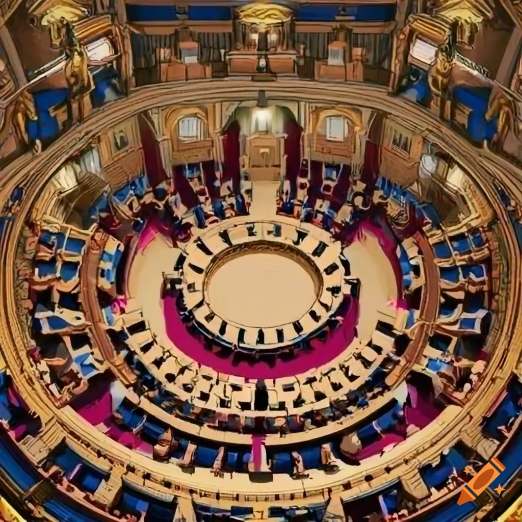Isometric view of the interior of the French Senate on Craiyon