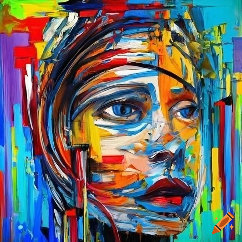 Abstract painting with urban cubes and hidden face on Craiyon