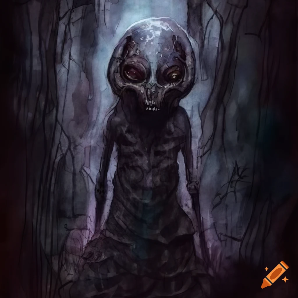 Watercolor painting of an intelligent abyssal alien on Craiyon