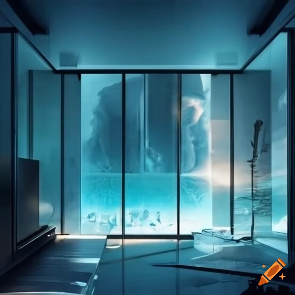 Futuristic modern house with glass windows on Craiyon