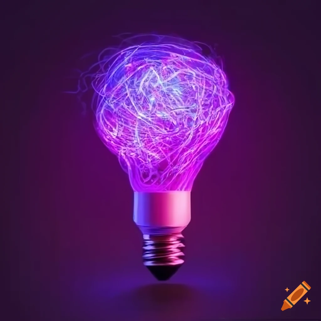 Futuristic LED bulb emitting vibrant magenta and purple light on Craiyon