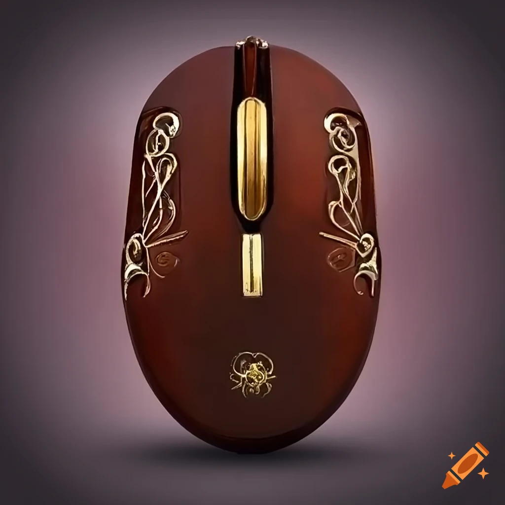 Mahogany art deco computer mouse with golden filigree accents on Craiyon