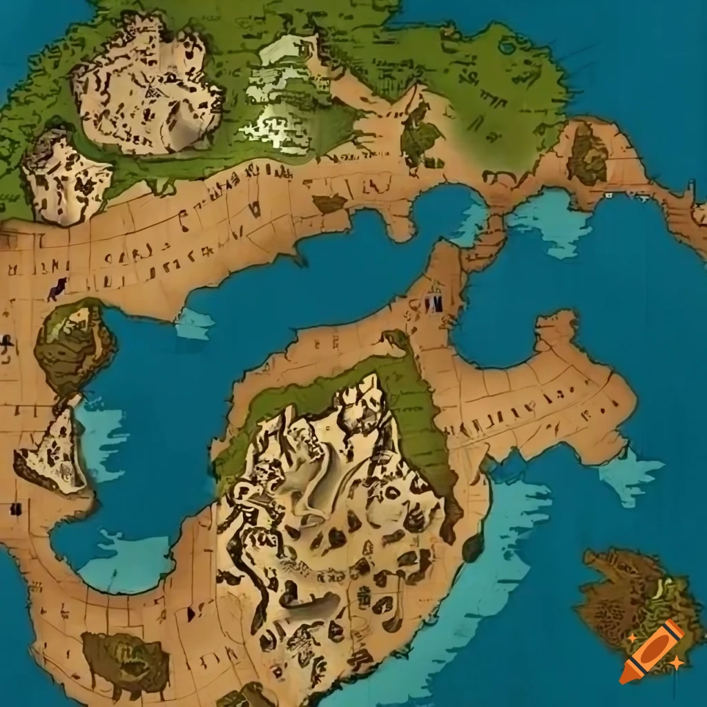 Detailed fantasy world map on Craiyon