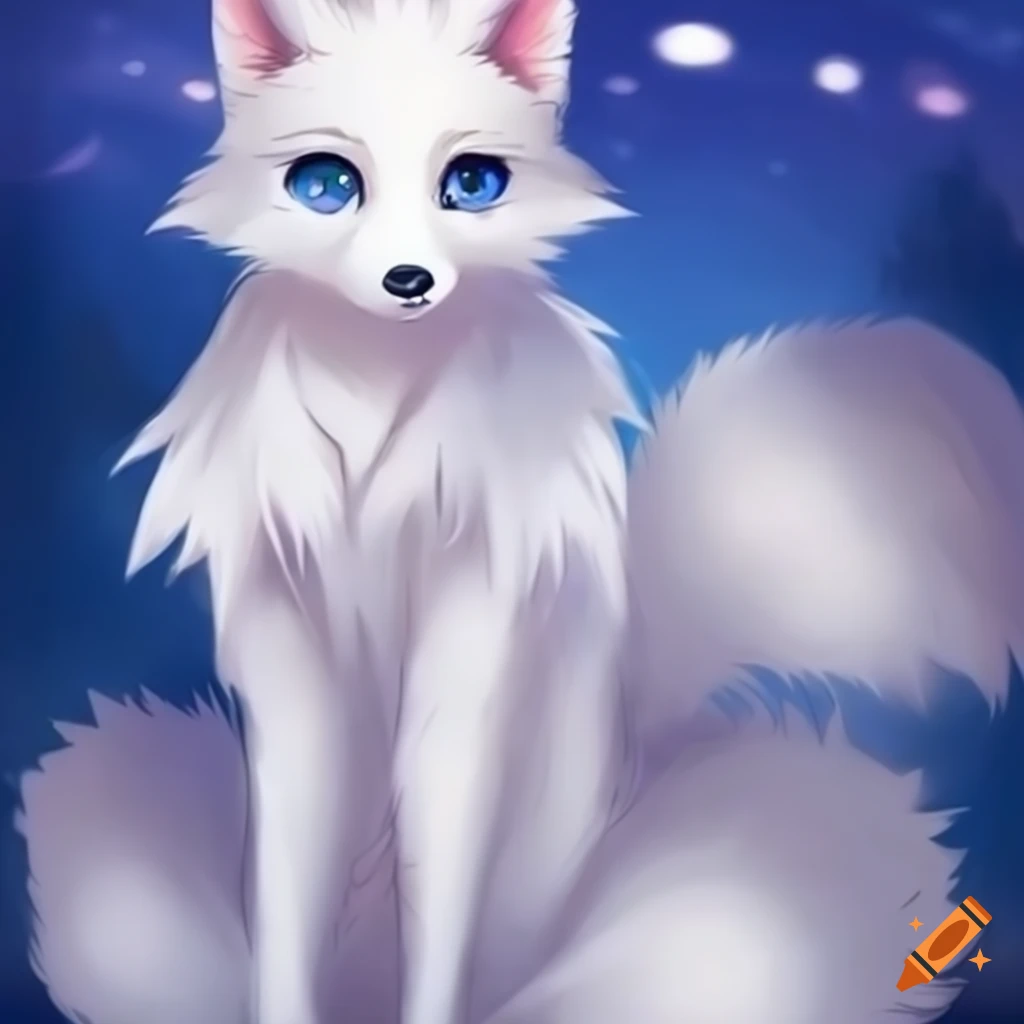 Cute White Anime Fox With Blue Eyes On Craiyon
