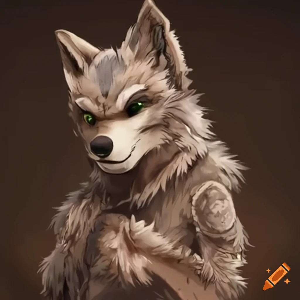 Anime-inspired furry wolf covered in mud