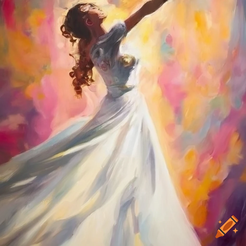 Oil painting of a bride dancing in the sky on Craiyon