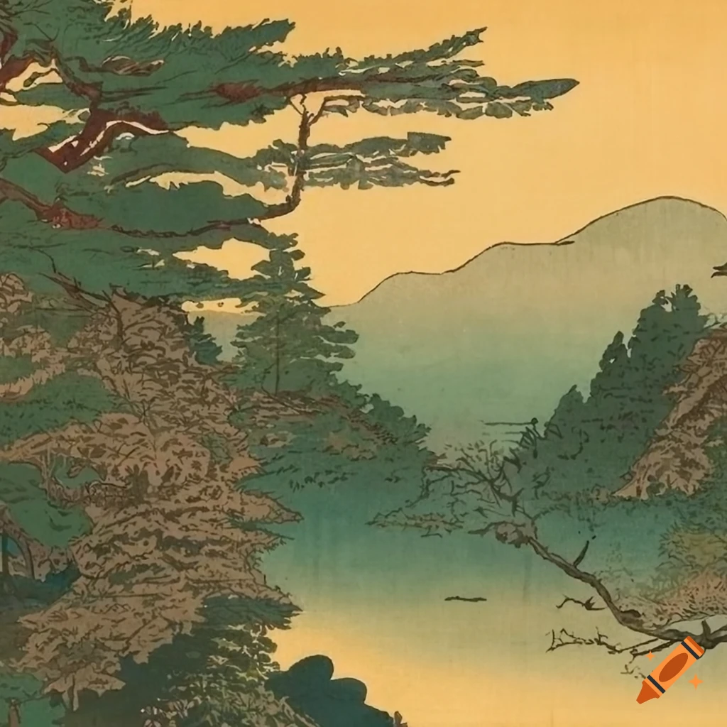 Ukiyo-e style japanese forest landscape on Craiyon