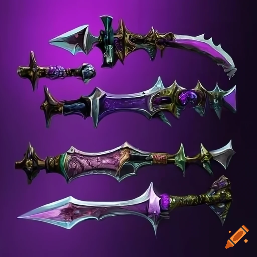 Magical weapons with purple amethyst blades