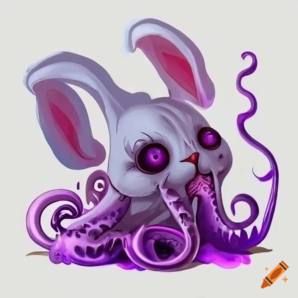 White cartoon rabbit with purple tentacles on Craiyon