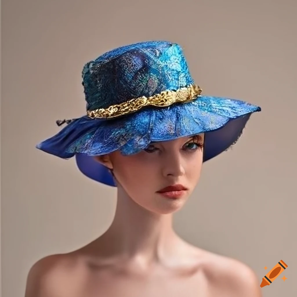 Detailed dark blue sea shell hat with gold trims on Craiyon