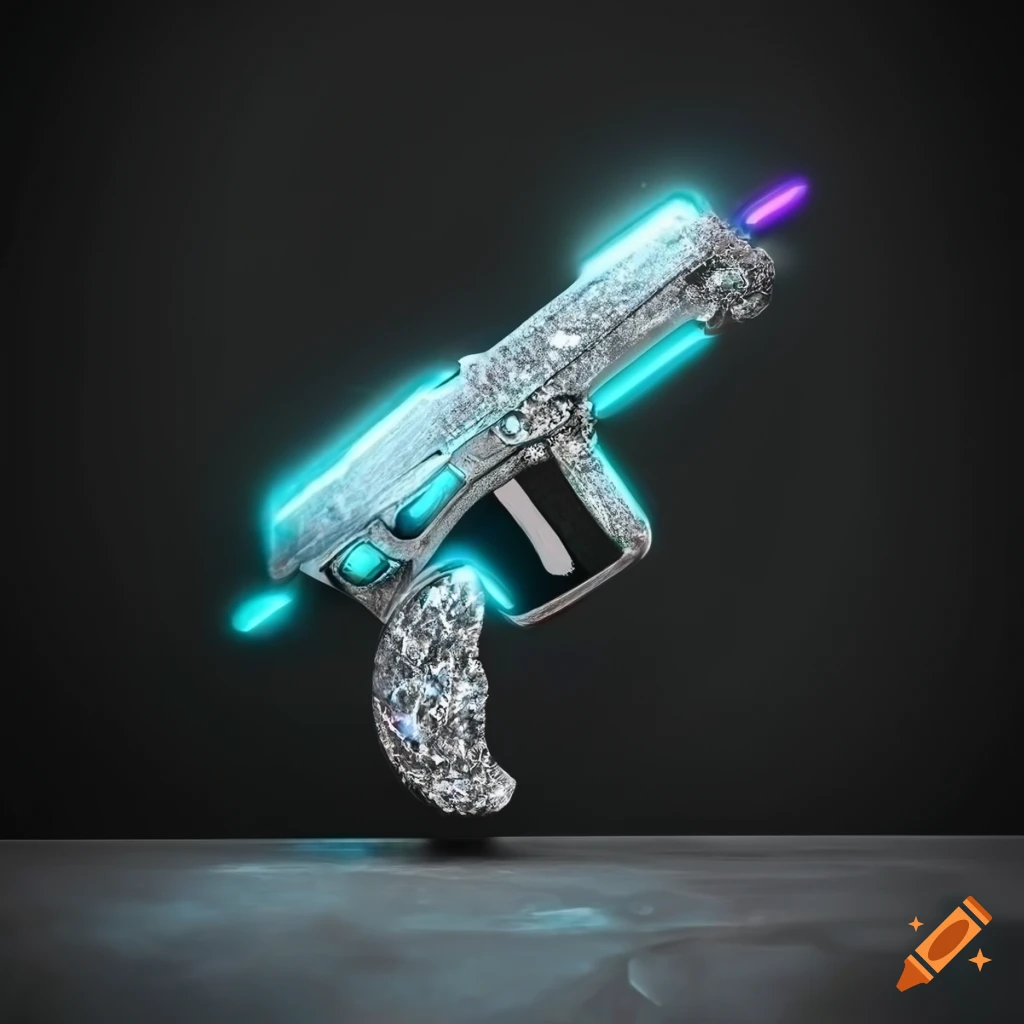 Grayscale image of an alien gun with white diamond accents on Craiyon