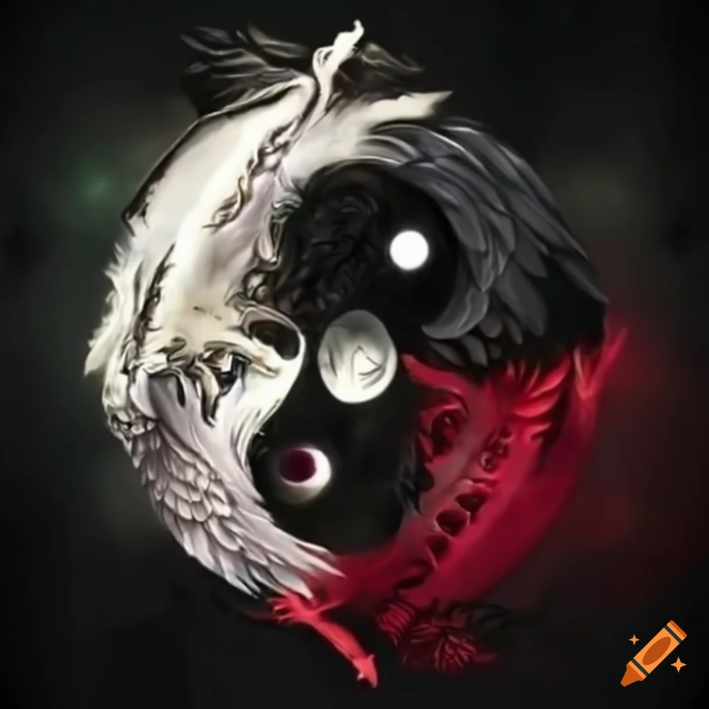 Yin yang symbol with demons and angels