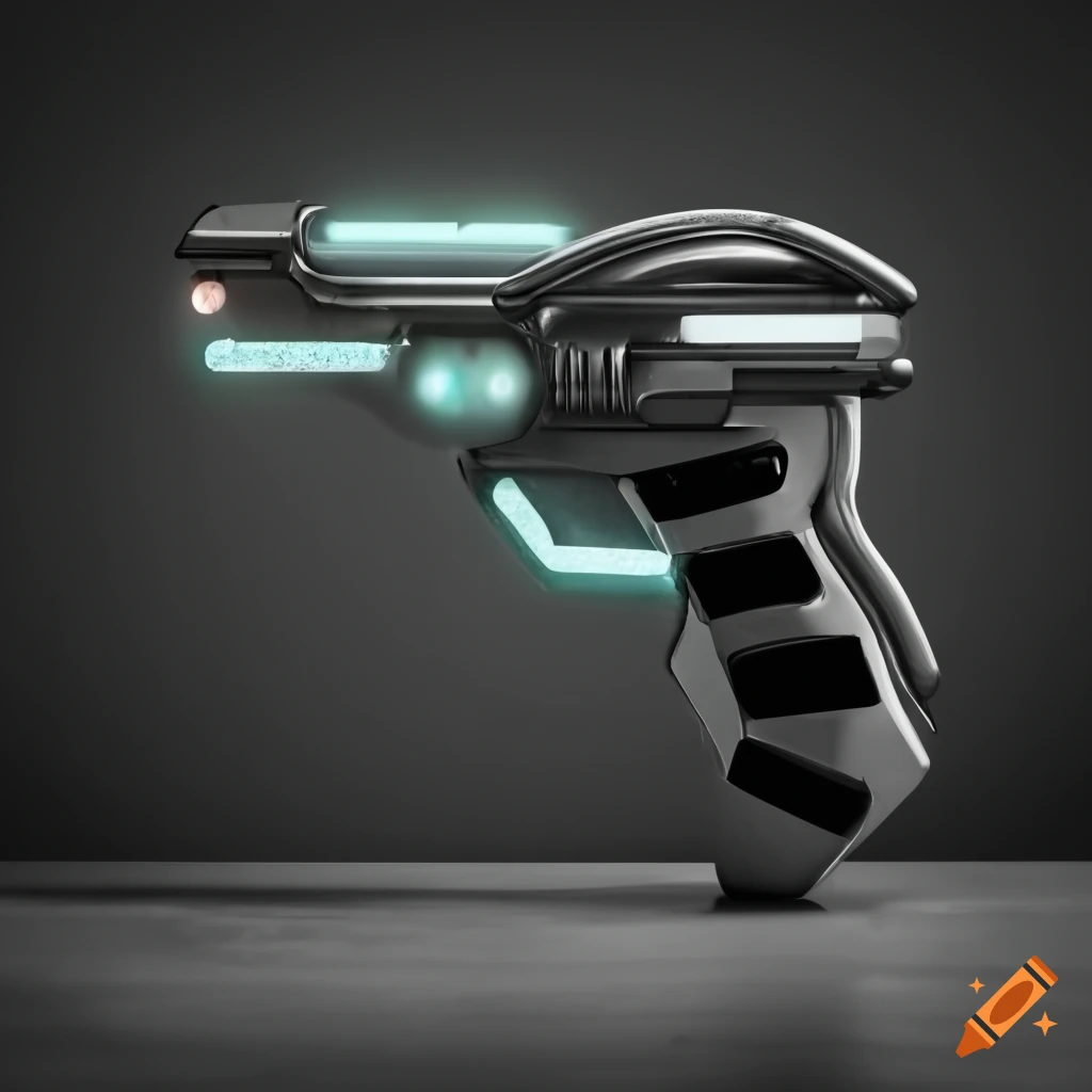 Grayscale image of an alien gun with glowing accents