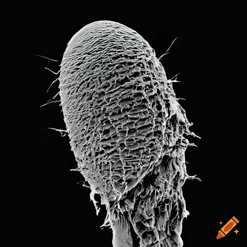 Black and white microscopic image of tree bark on Craiyon