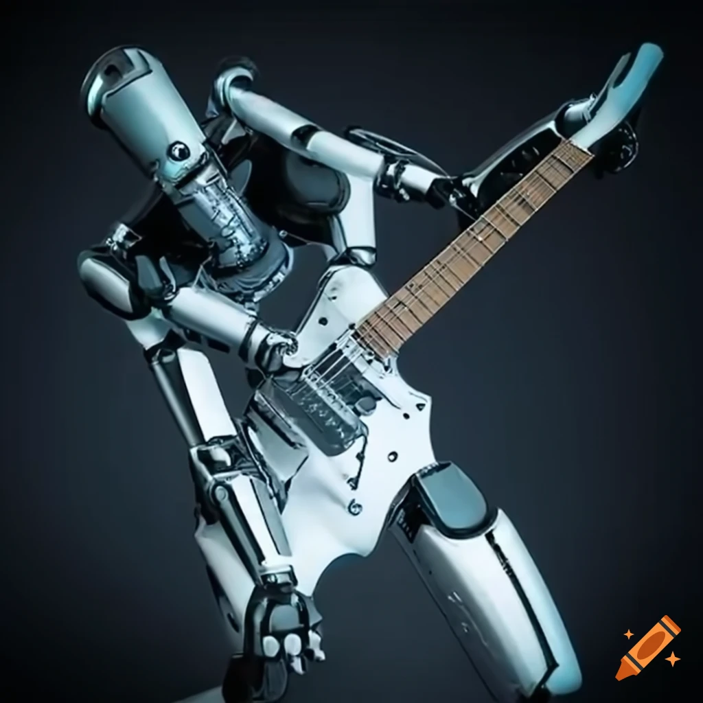 Futuristic robot playing electric guitar on Craiyon