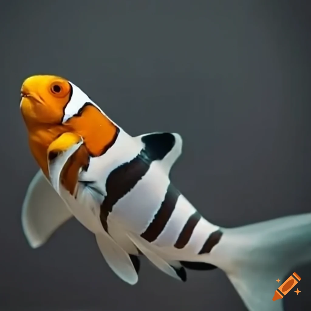 Image of a hybrid between a clownfish and a great white shark on Craiyon