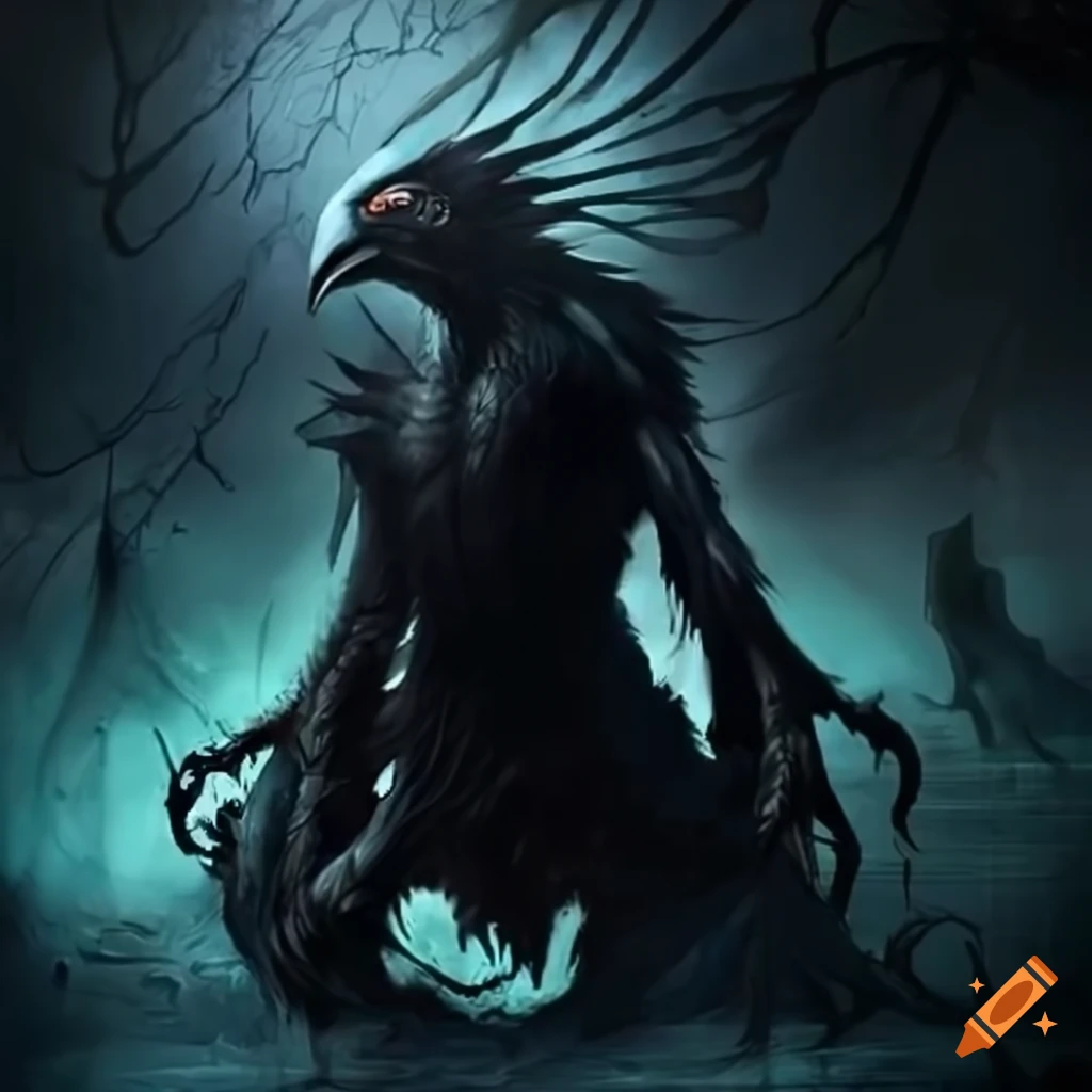 Image of a giant humanoid raven beast spirit on Craiyon
