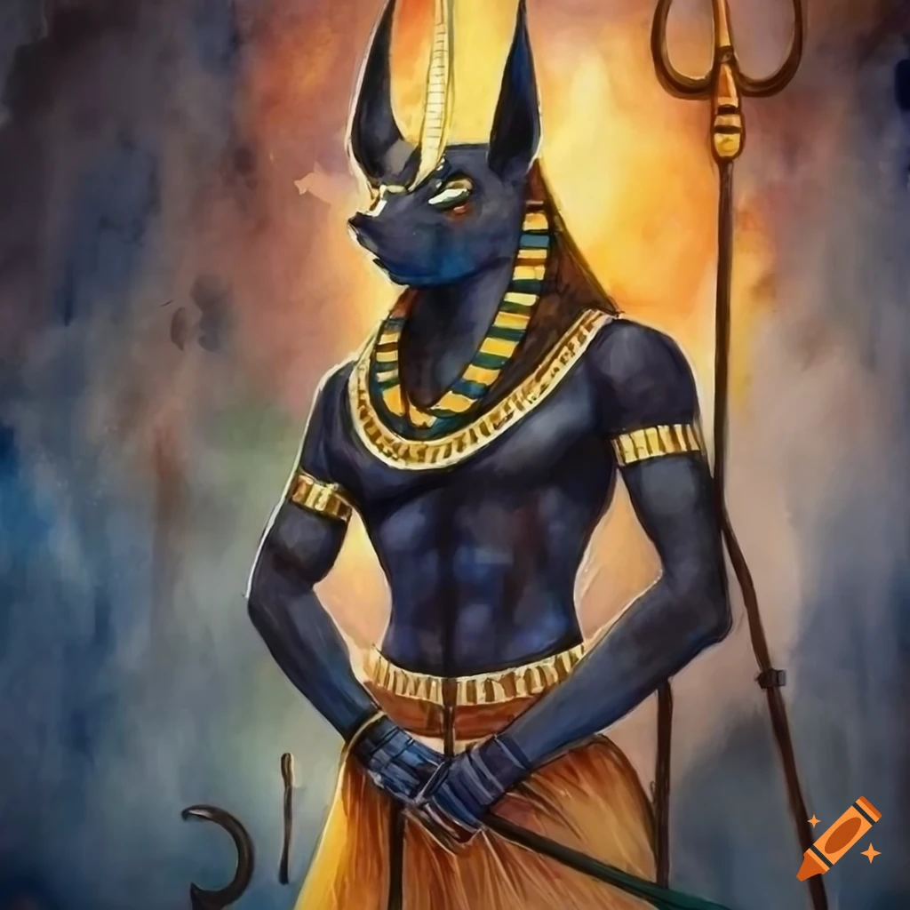 Watercolor painting of anubis's face