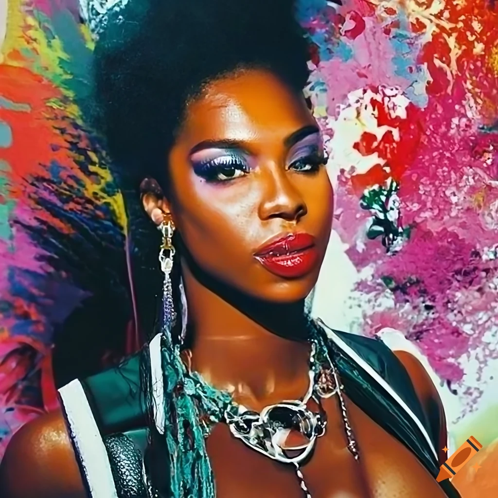 High-fashion portrait of a black woman with extravagant style on Craiyon